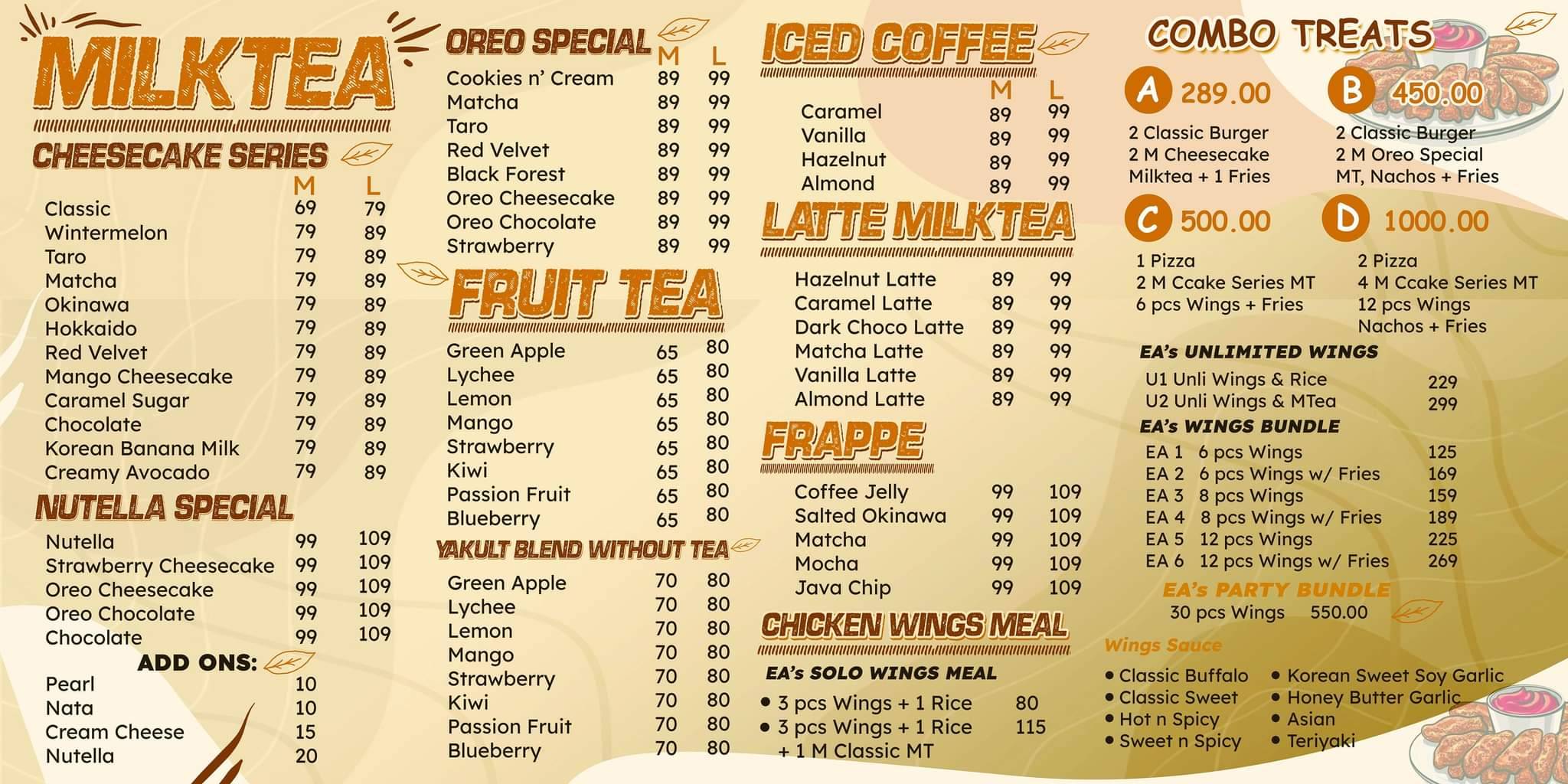 Menu at EA's Favoreats cafeteria, Legazpi City