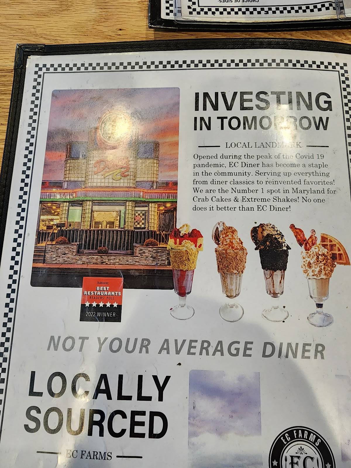 Menu at EC Diner restaurant, Ellicott City