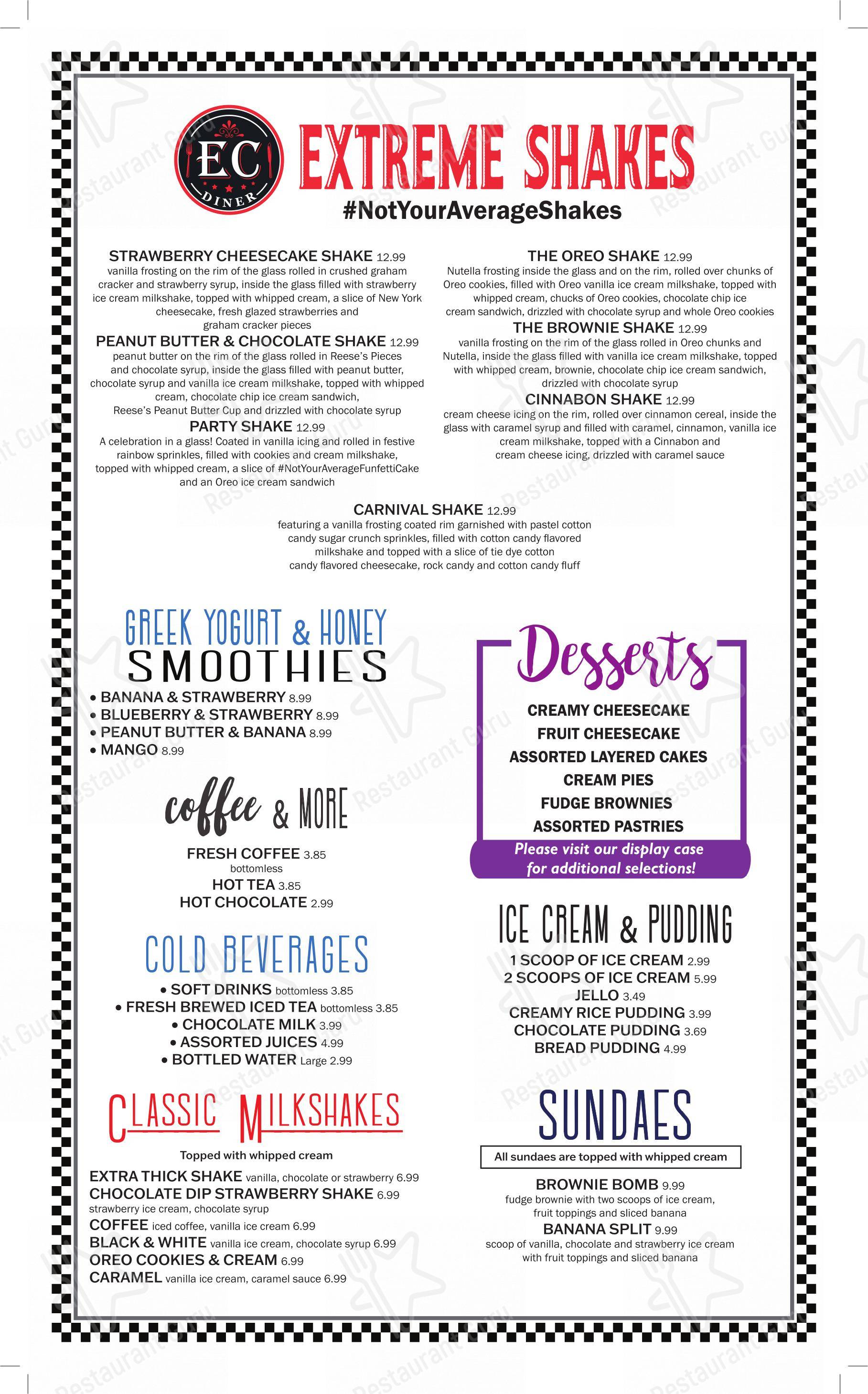 Menu at EC Diner restaurant, Ellicott City