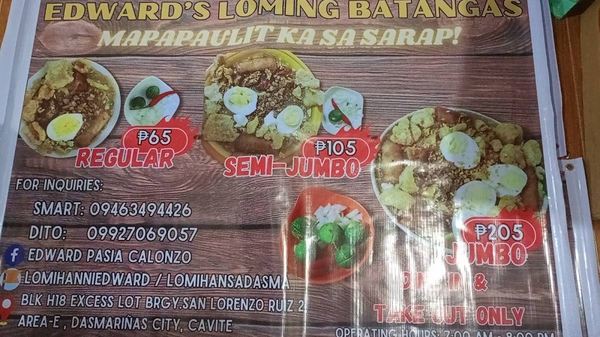 Menu at EDWARD'S LOMING BATANGAS restaurant, Dasmariñas