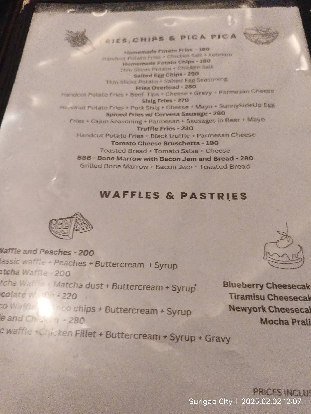 Menu at EJ's Garden Cafe, Surigao City
