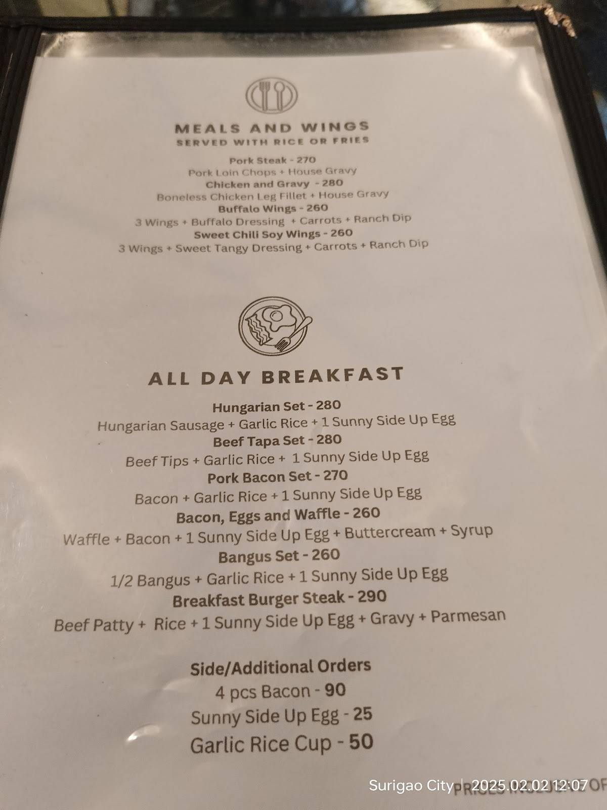 Menu at EJ's Garden Cafe, Surigao City