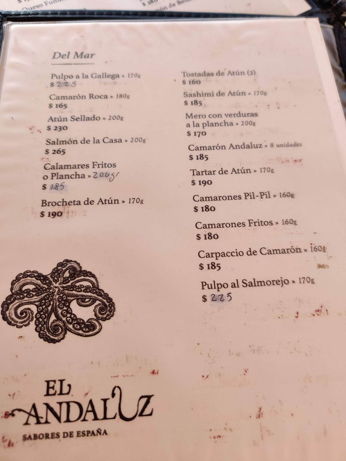Carta del restaurante EL ANDALUZ, Hermosillo