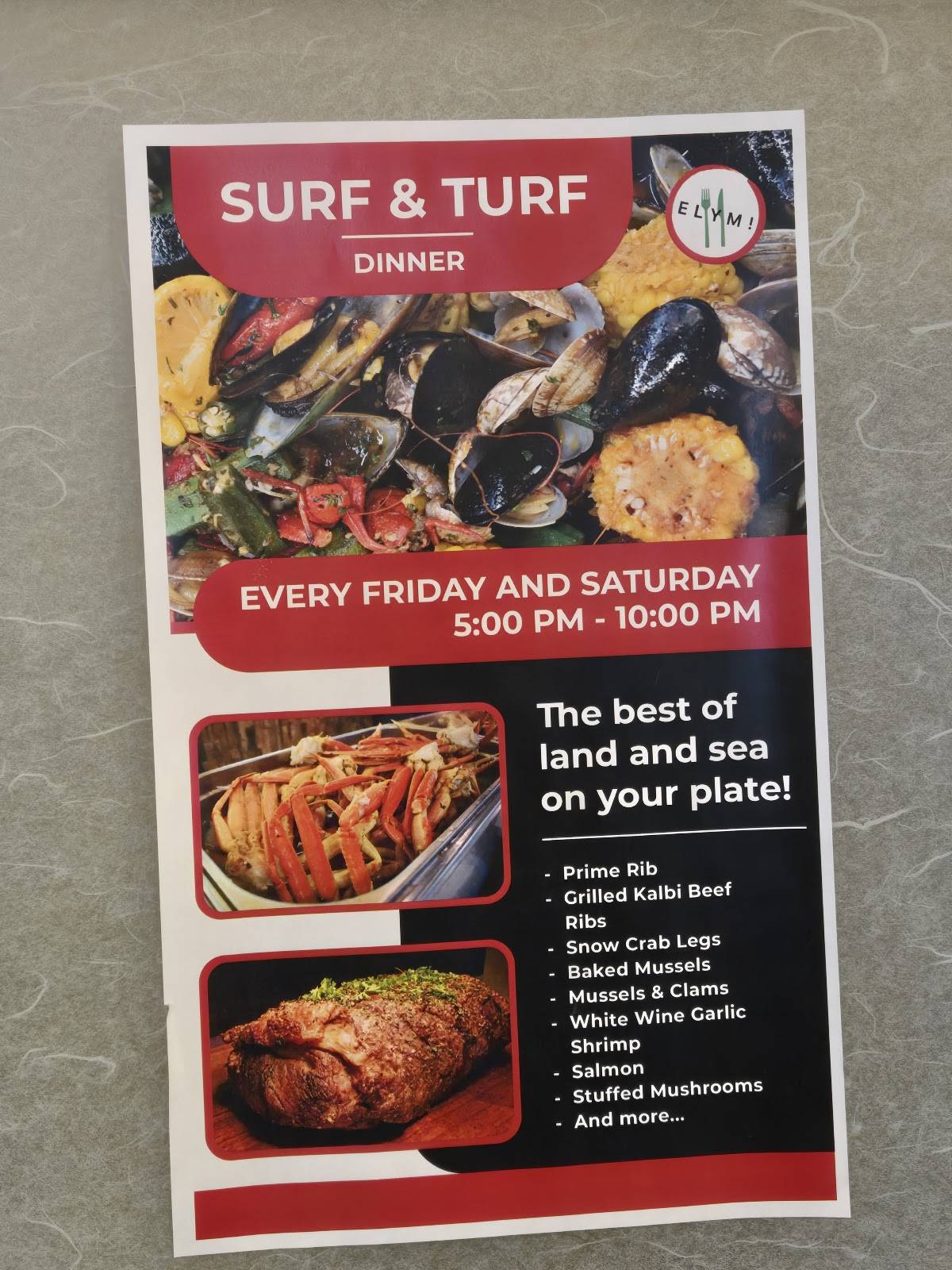 Menu at ELYMI Family Buffet Restaurant, Calgary