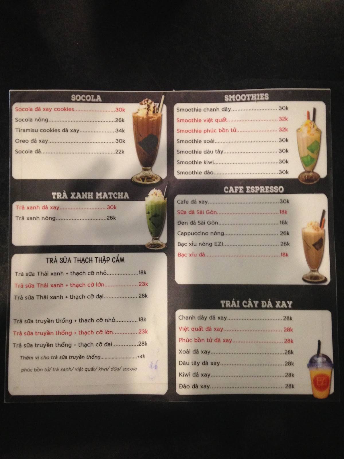 Menu at EZI Coffee & Tea - 388 Đống Đa - Open 24/7, Da Nang, 388 Đống Đa