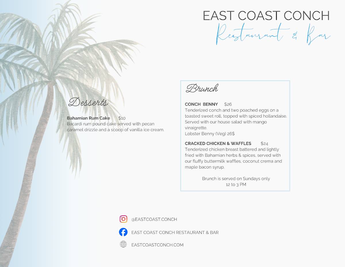 Menu at East Coast Conch Restaurant & Bar, Bedford