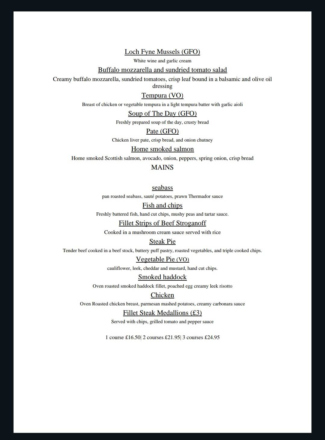 Menu at Once upon a Table restaurant, Glasgow