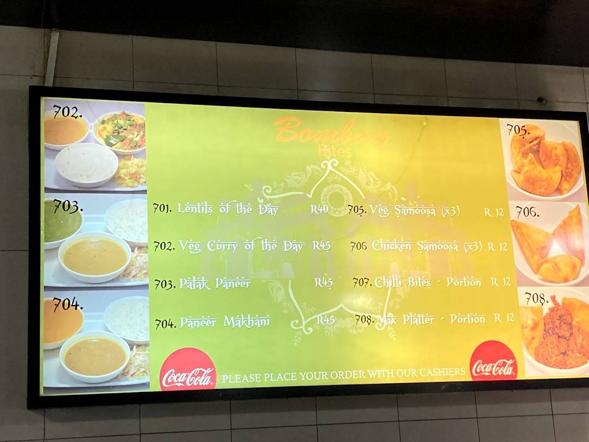 Menu at Eastern Food Bazaar restaurant, Cape Town
