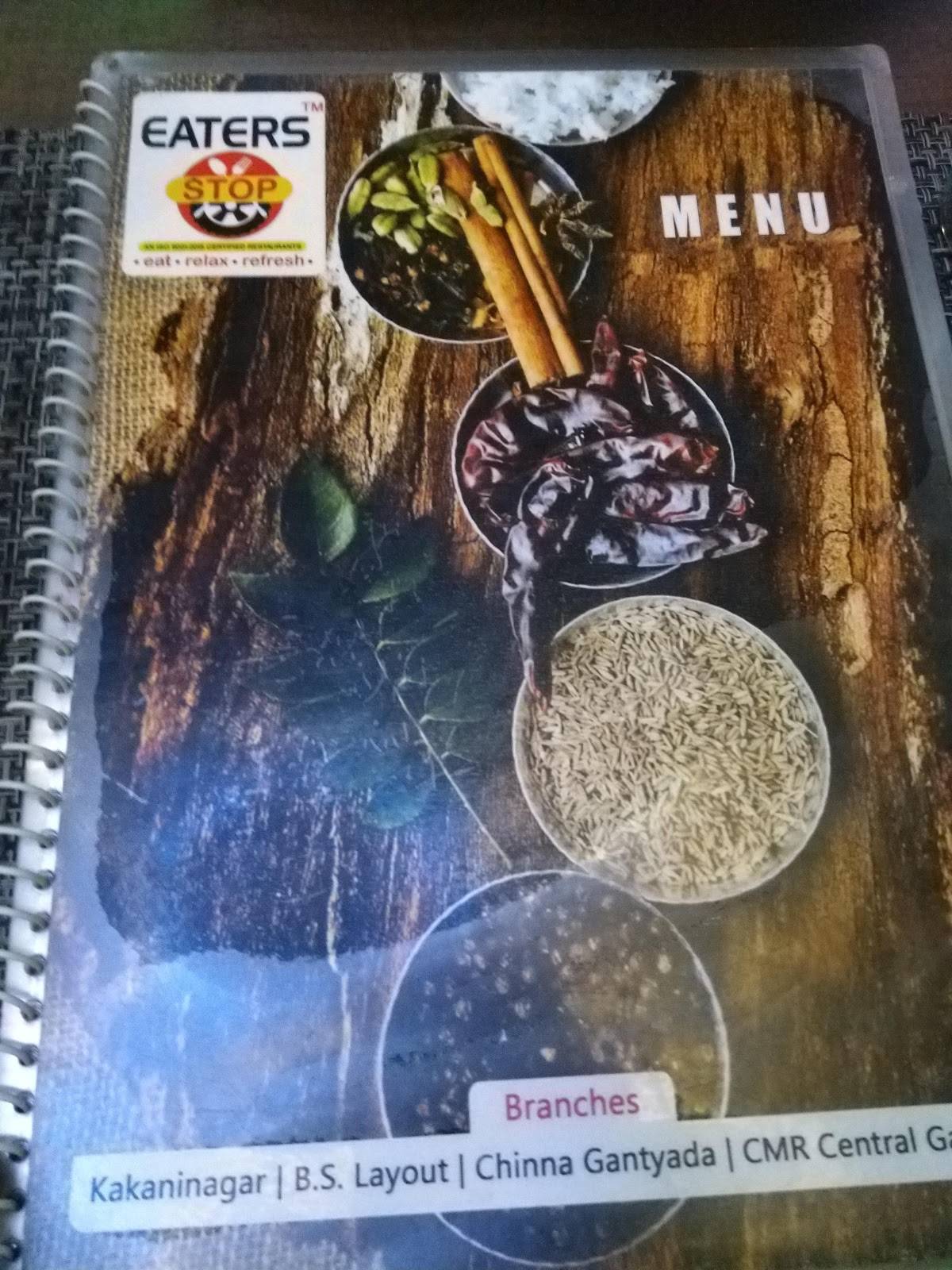 Menu at Eaters Stop Gajuwaka, Visakhapatnam