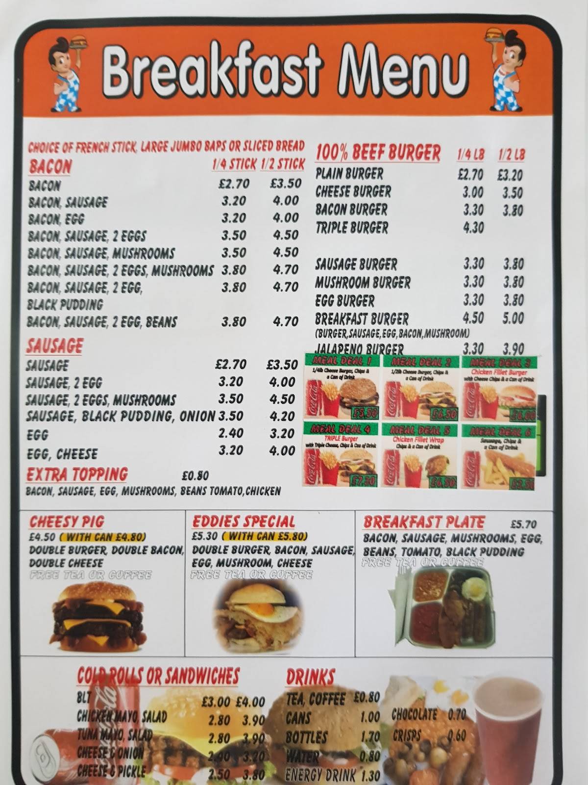Menu at Eddies Snack Bar, Tewkesbury