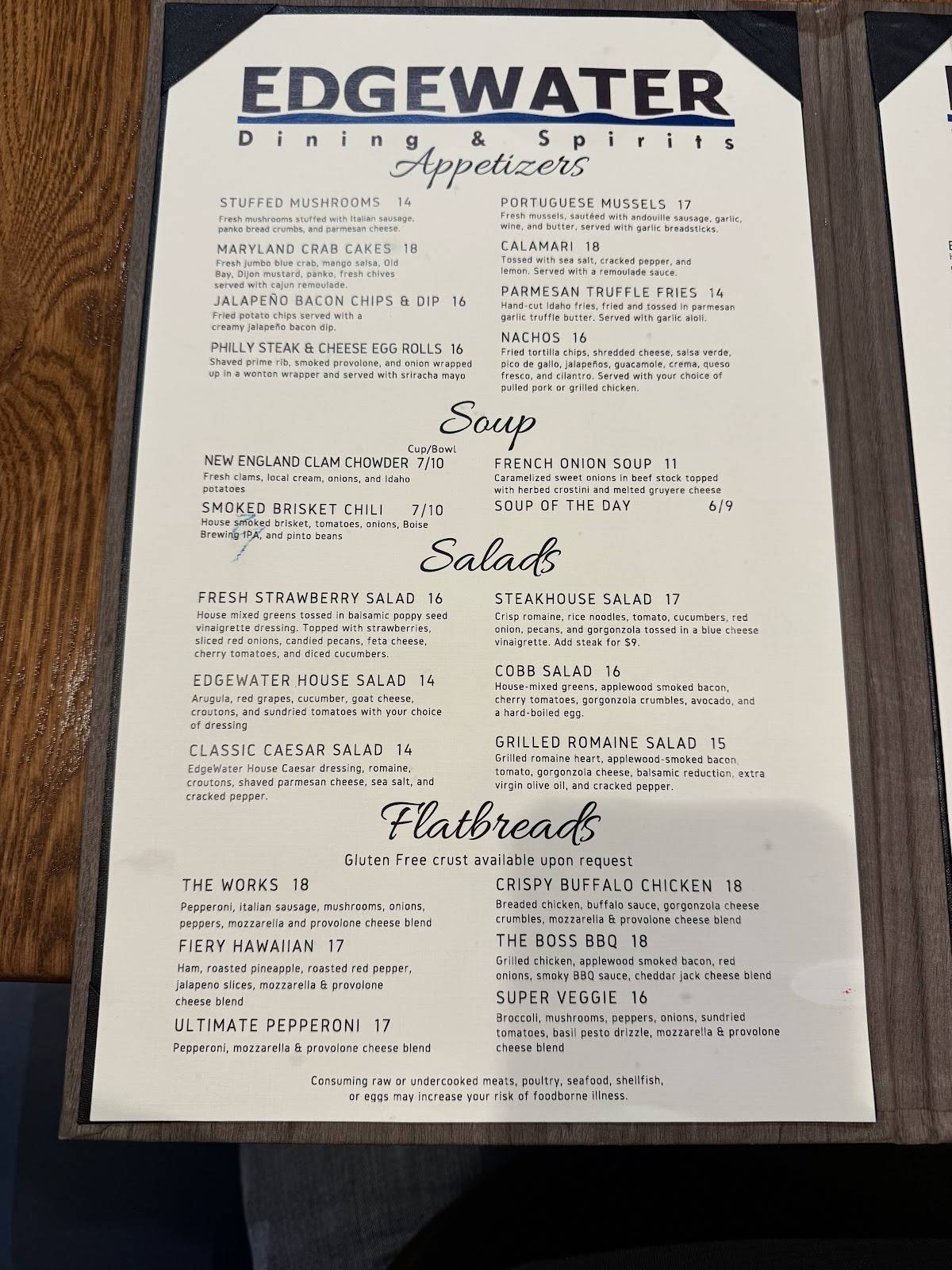 Menu at EdgeWater Dining and Spirits pub & bar, Burley