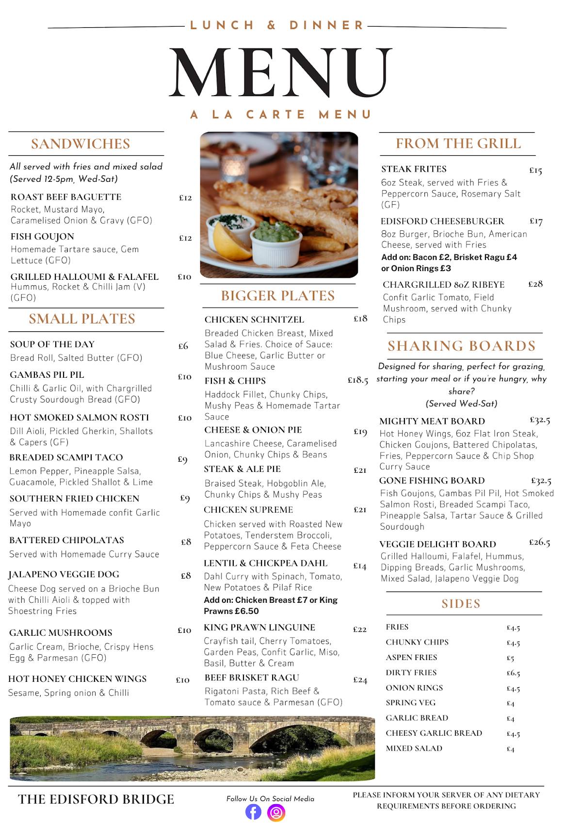 Menu at Edisford Bridge pub & bar, Clitheroe