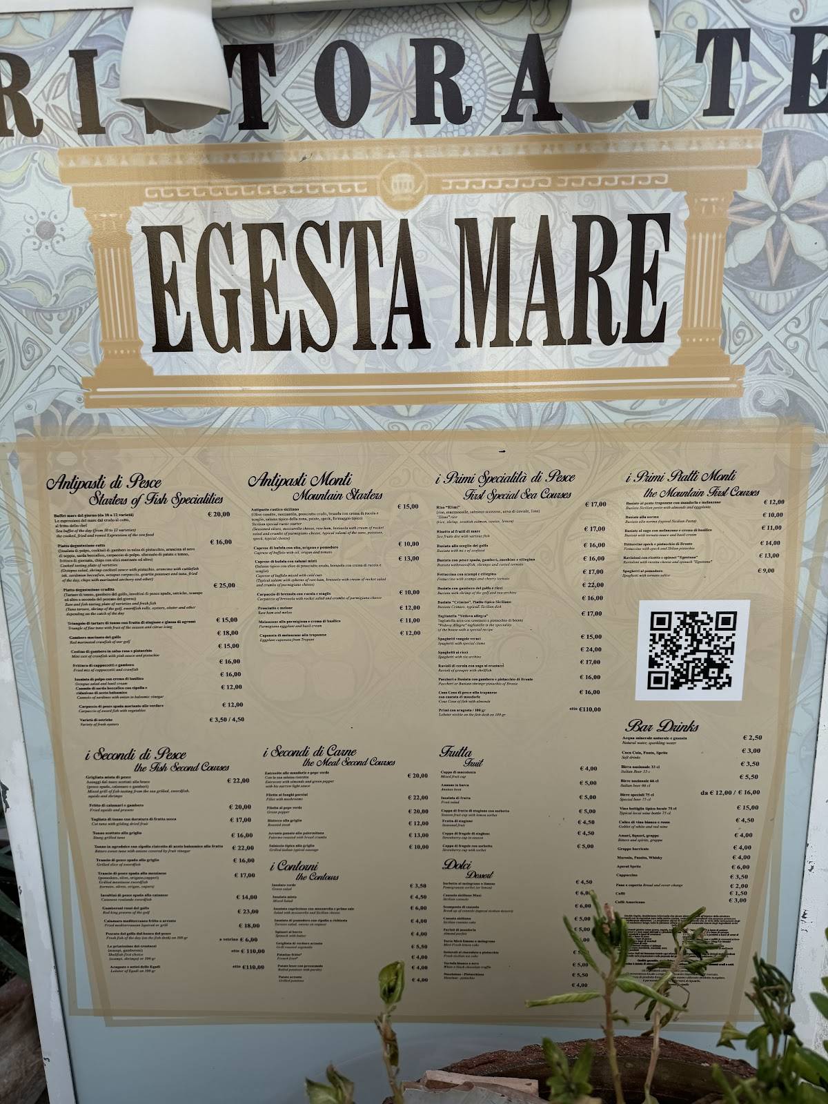 Menu da Egesta Mare ristorante, Castellammare del Golfo, Via Fiume
