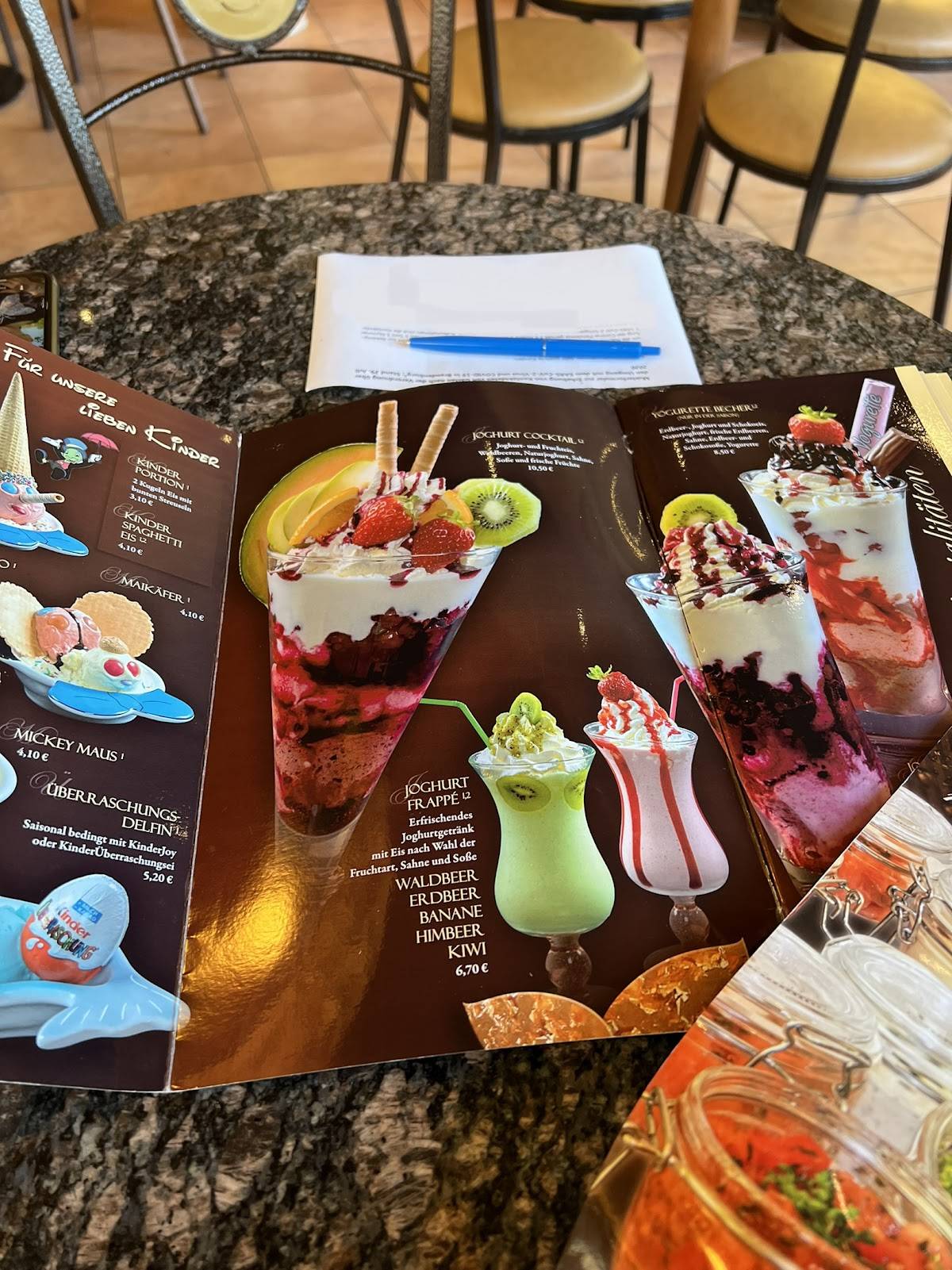 Menu au Eiscafé Da Capo, Cottbus, Marktstraße 14