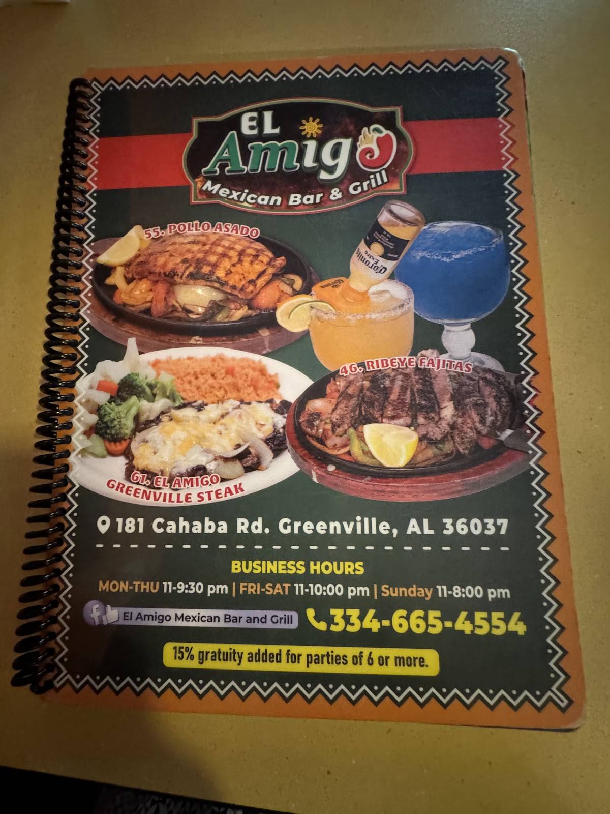 Menu at El Amigo Mexican Bar & Grill, Greenville