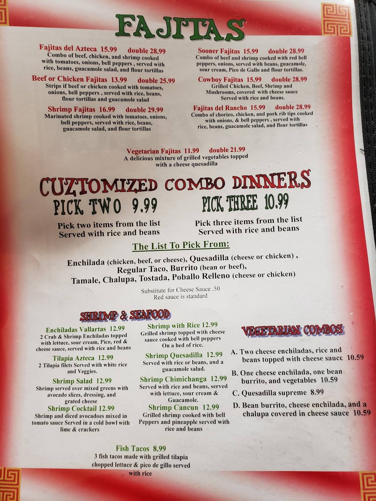 Menu at El Azteca Mexican Restaurant, Claremore, OK-66