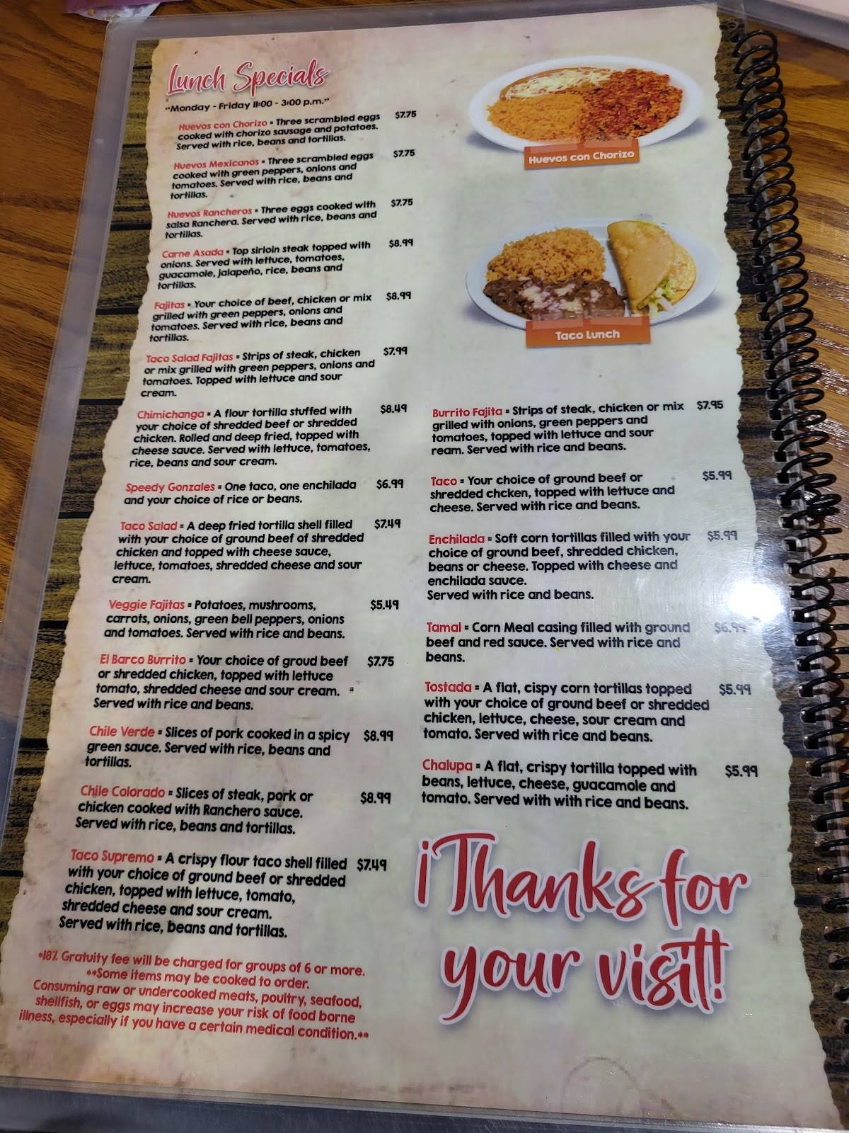 Menu at El Barco Mexican Seafood Bar & Grill, Waterloo