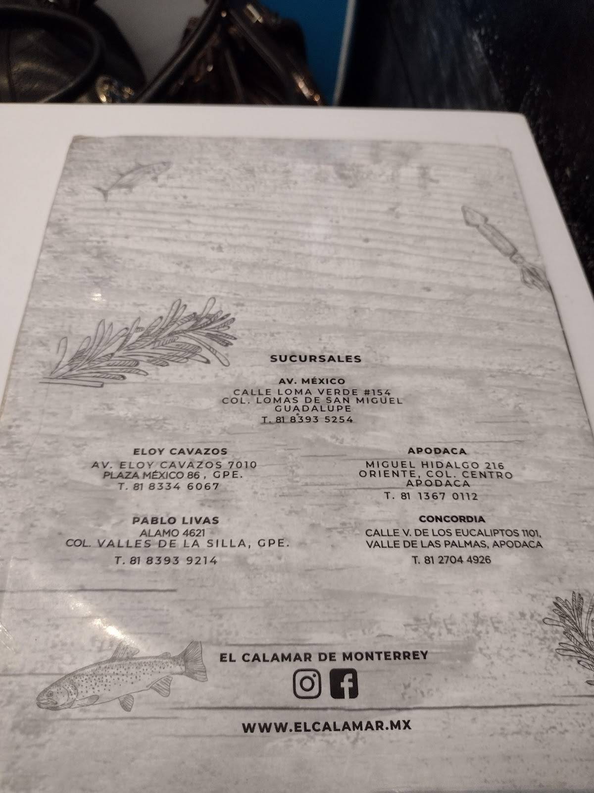 Carta del restaurante El Calamar del Monterrey (Suc. Concordia), Apodaca