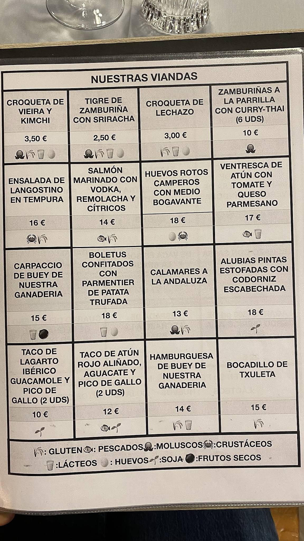 Menu at El Caño de la Vega restaurant, Rueda
