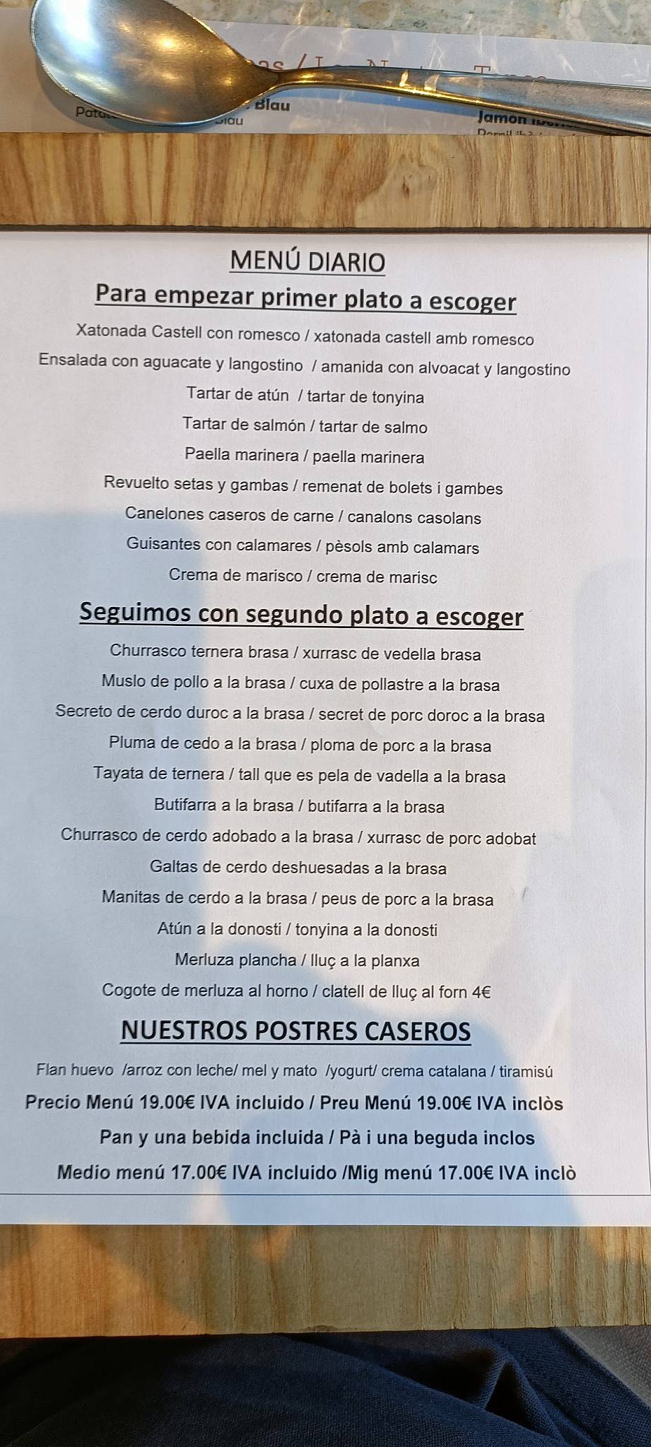 Carta del pub y bar El Castell Blau, Igualada