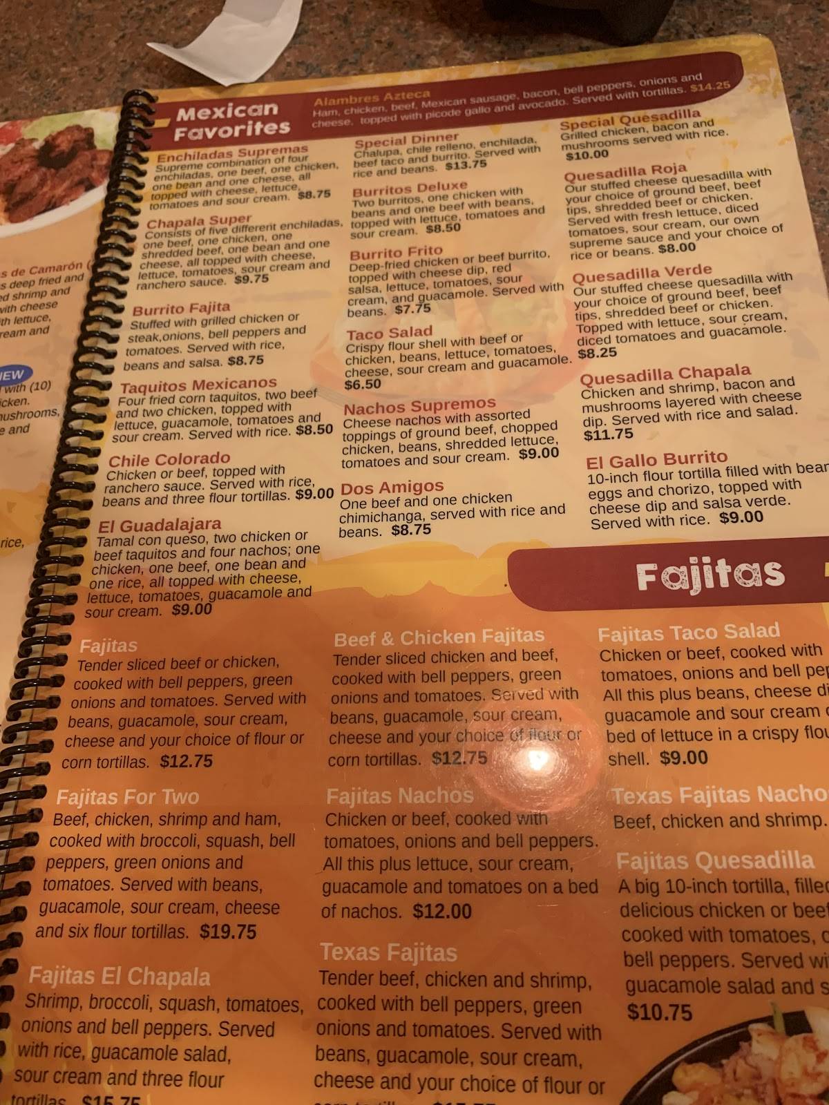 Menu at El Chapala restaurant, Pisgah Forest, 69 Hendersonville Hwy