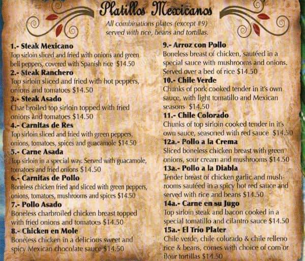 Menu at El Charro Grill Mexican Restaurant, Sumner