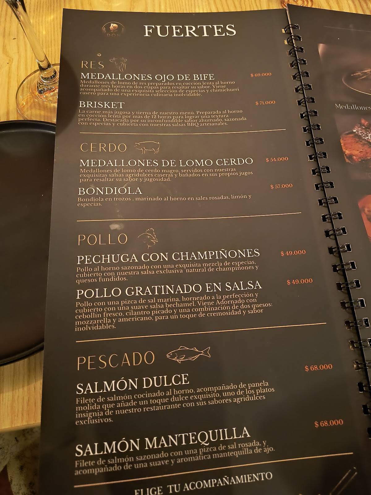 Menu at El Don Restaurantes, Bogotá