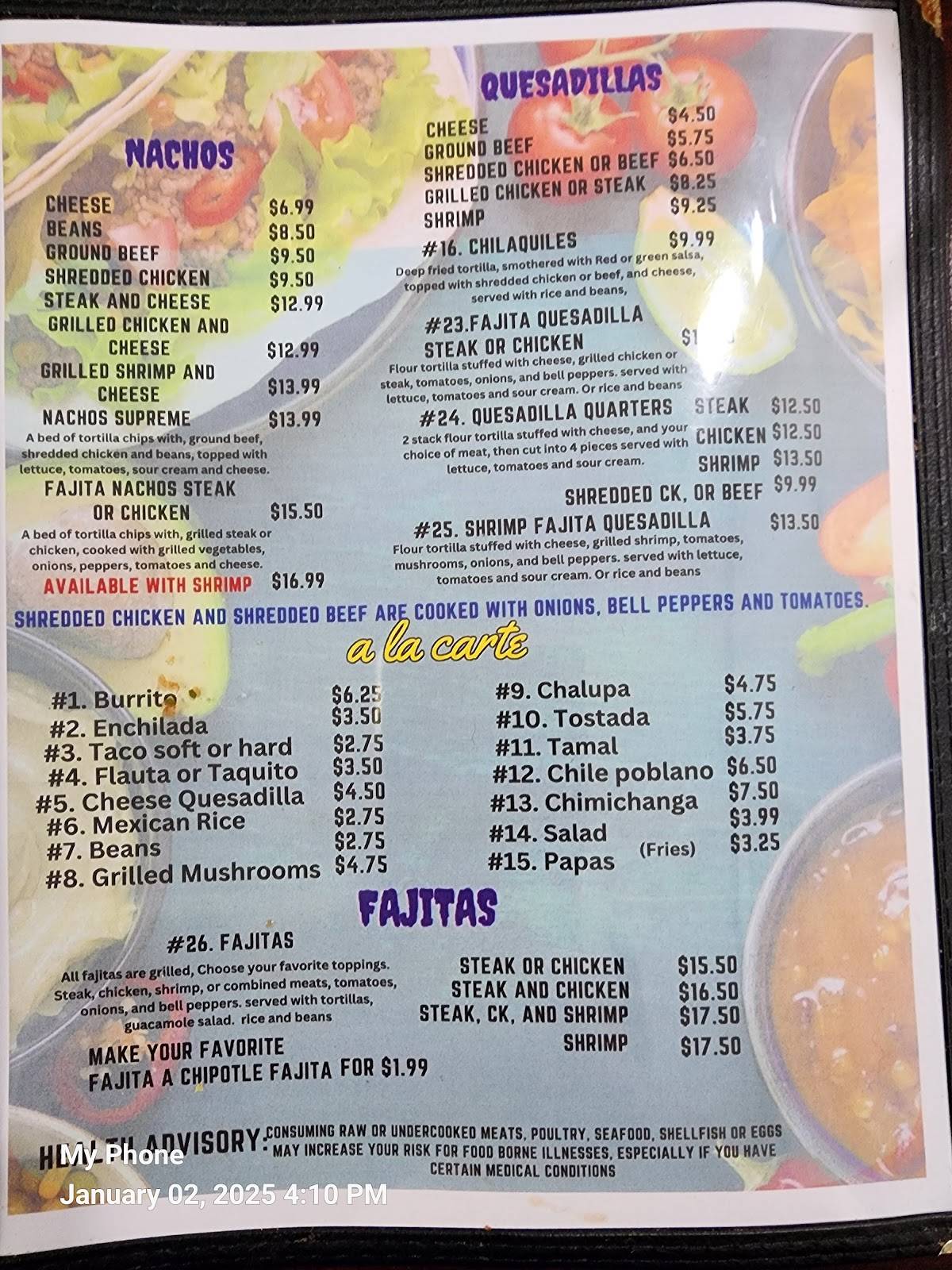 Menu at El Encanto Mexican Restaurante y Taqueria, Wetumpka
