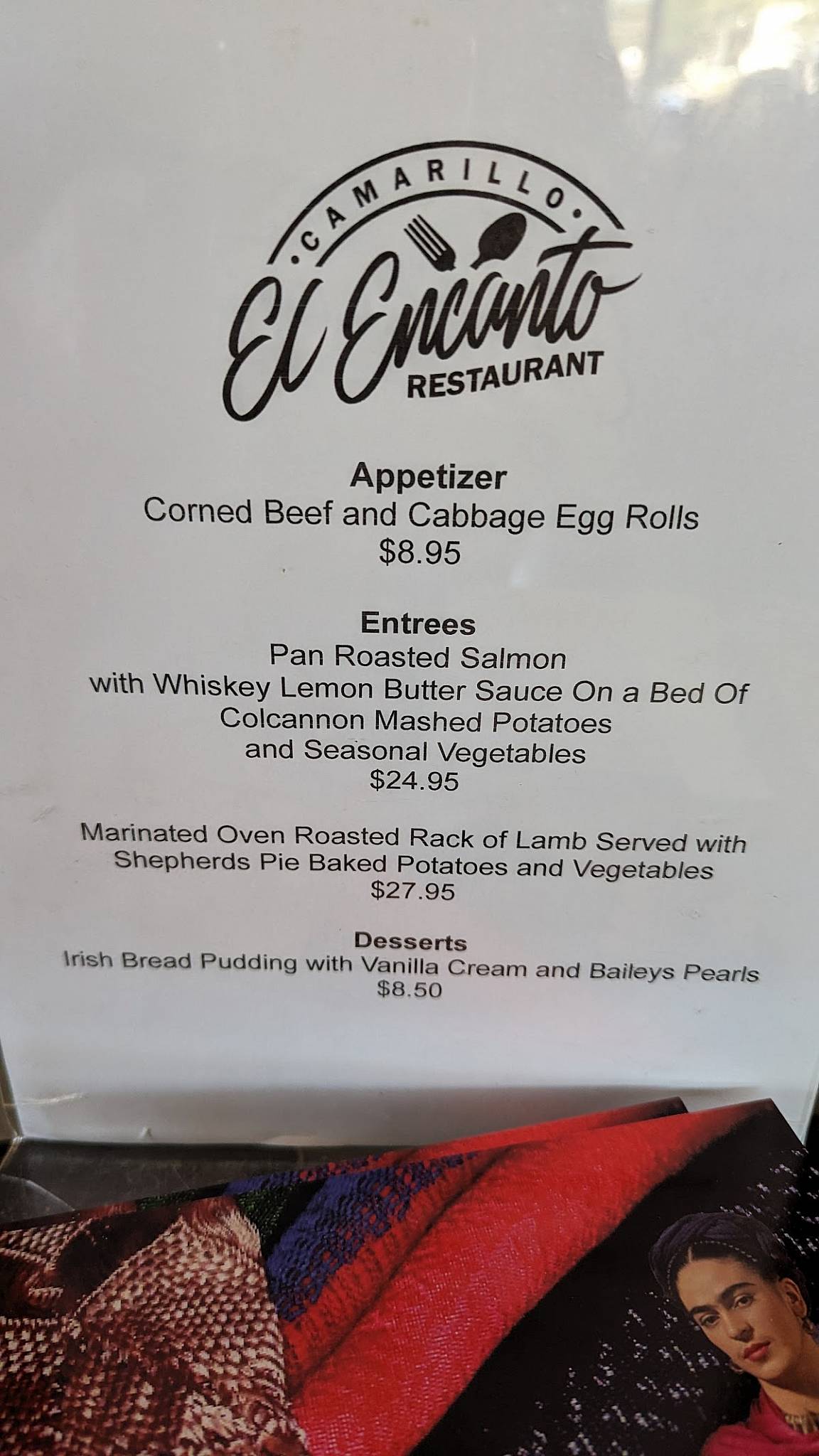 Menu at El Encanto restaurant, Camarillo