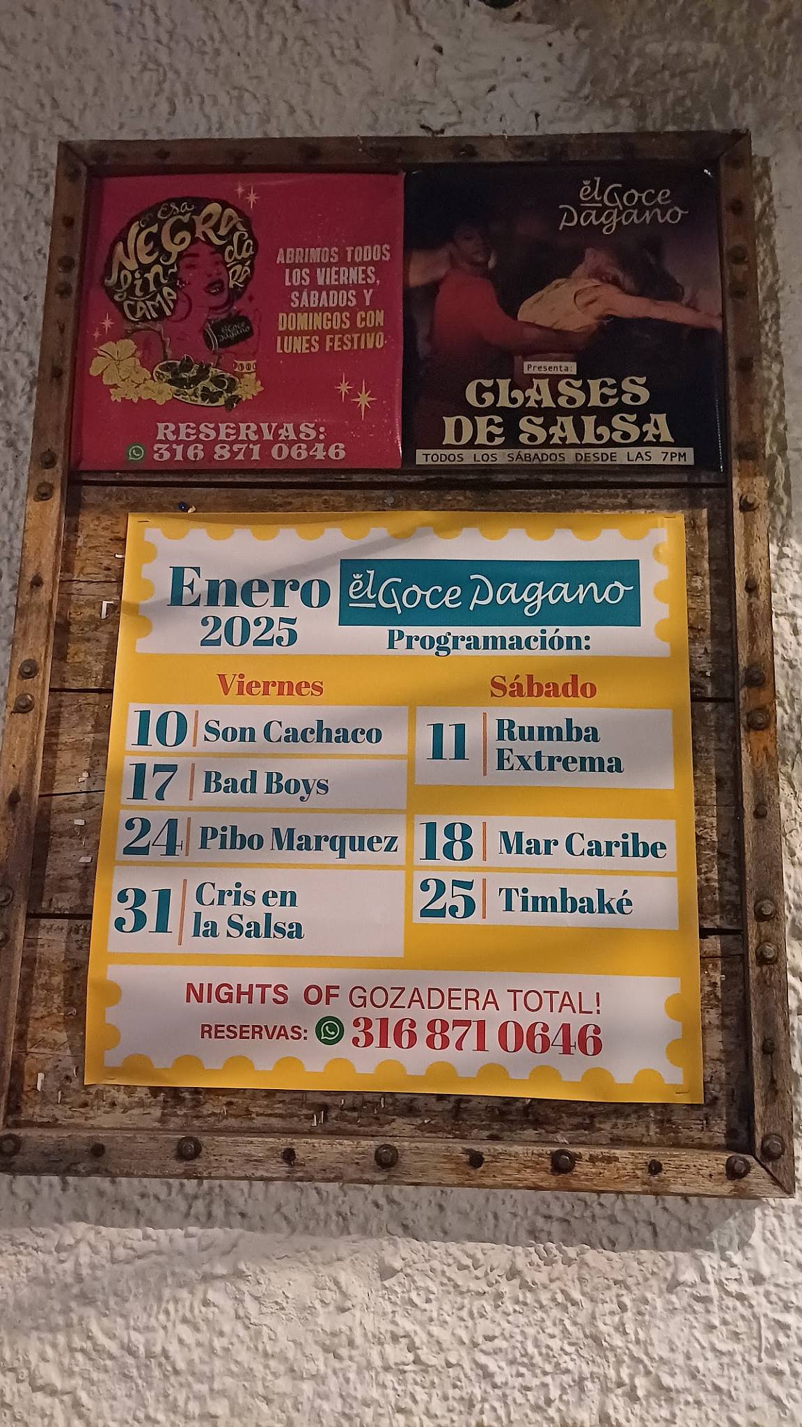 Carta del pub y bar El Goce Pagano, Bogotá, Dg. 20A #0-82
