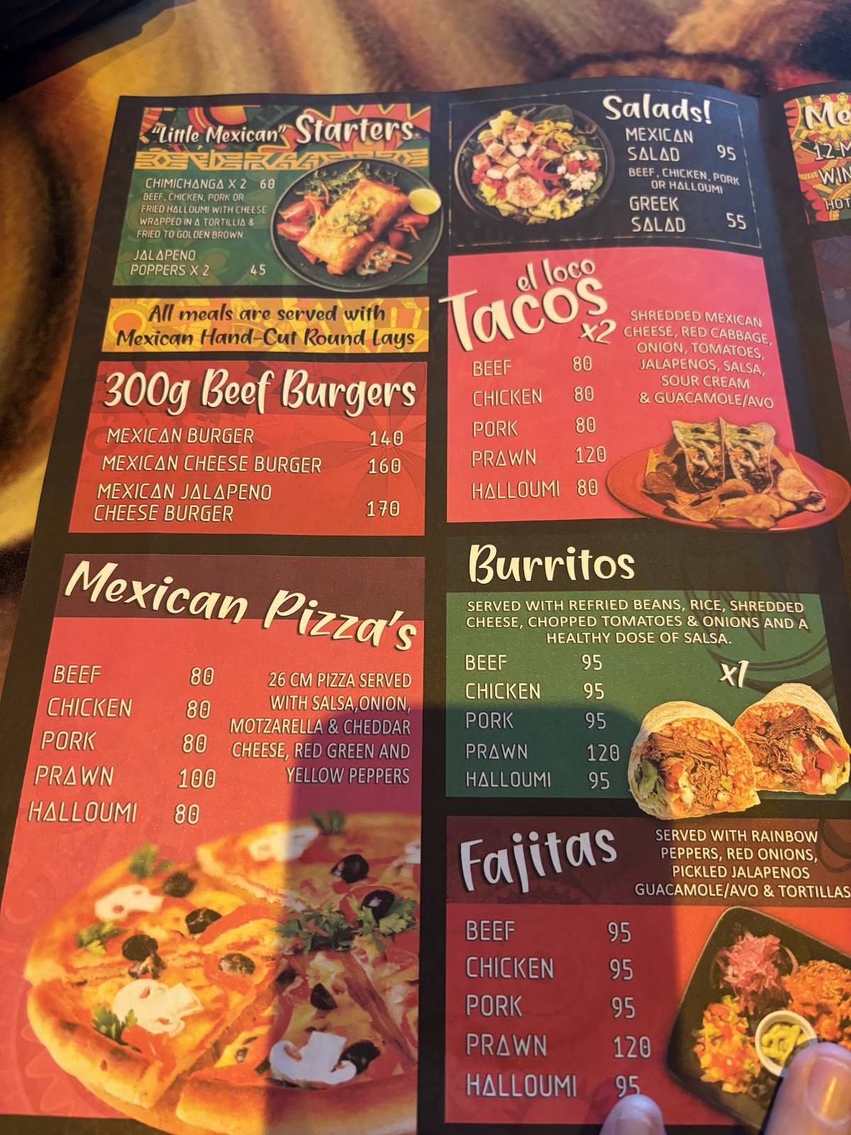 Menu at El Mexicano Loco restaurant, Welkom
