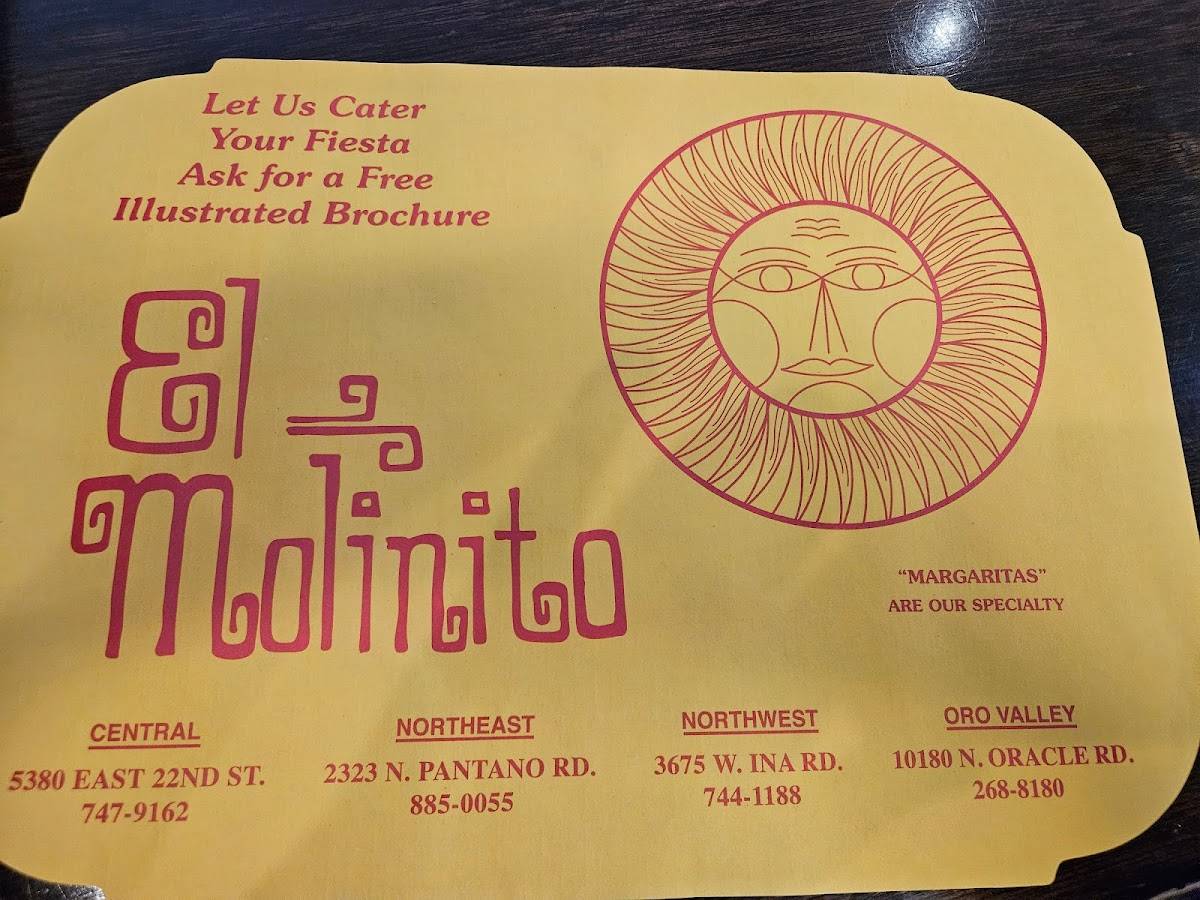 Menu at El Molinito restaurant, Tucson, N Pantano Rd