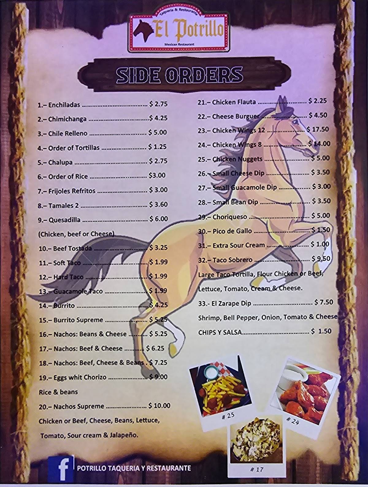 Menu at El Potrillo restaurant, Biloxi
