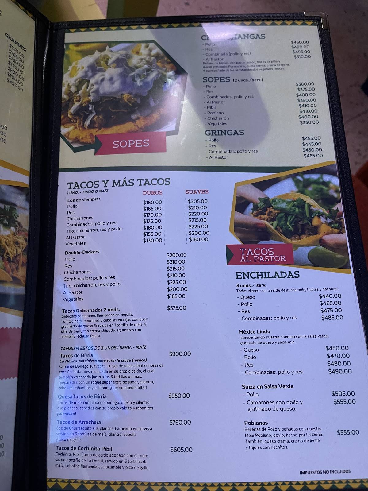 Carta del restaurante El Taquito Norteño - Arroyo Hondo, Santo Domingo