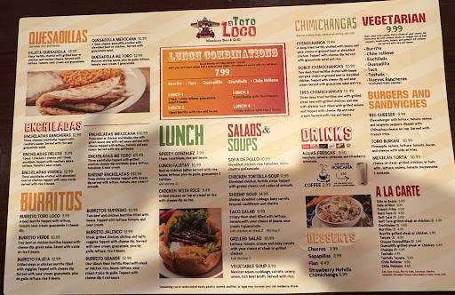 Menu at El Toro Loco restaurant, Memphis, Poplar Ave