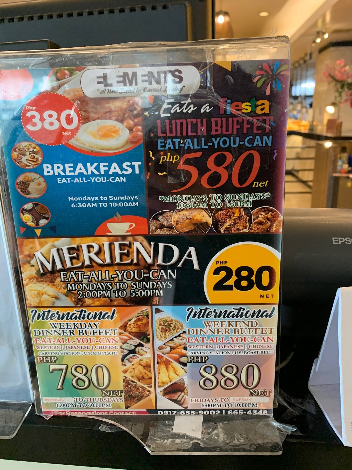 Menu at Elements Buffet restaurant, Baguio