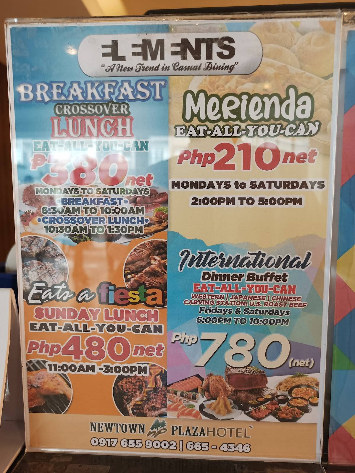 Menu at Elements Buffet restaurant, Baguio