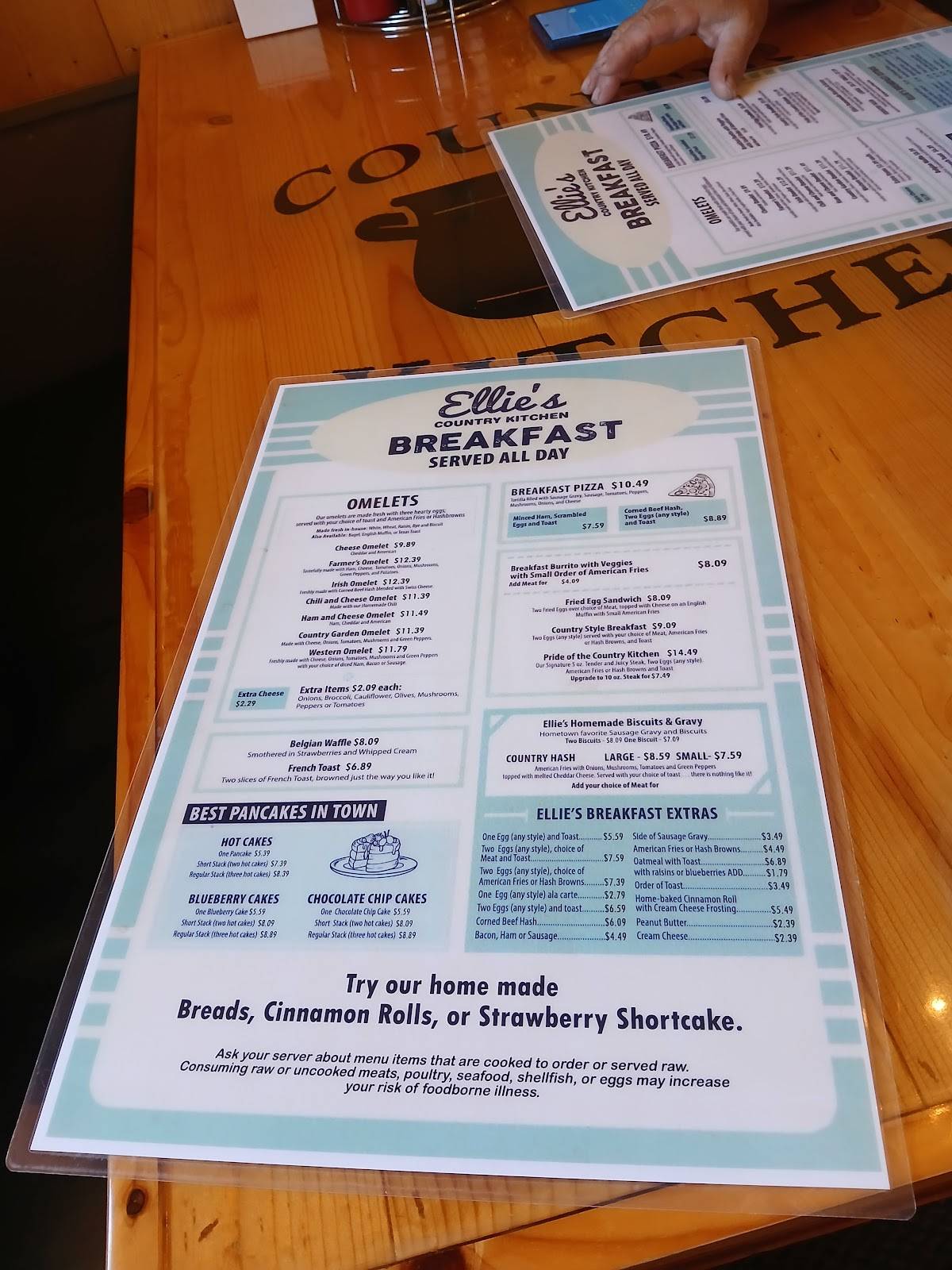 Menu at Ellie's Country Kitchen restaurant, Williamston
