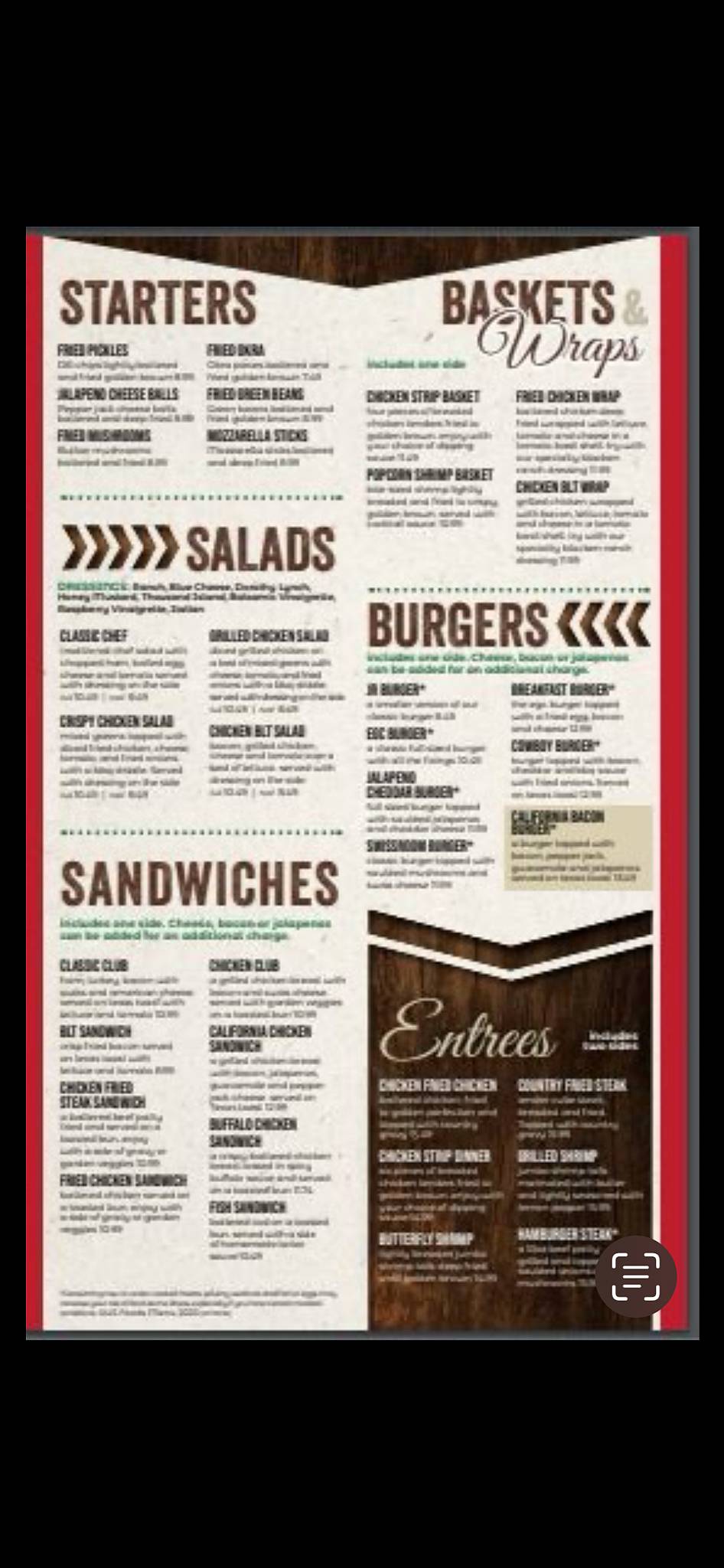 Menu at Ellis Golf Club, Ellis