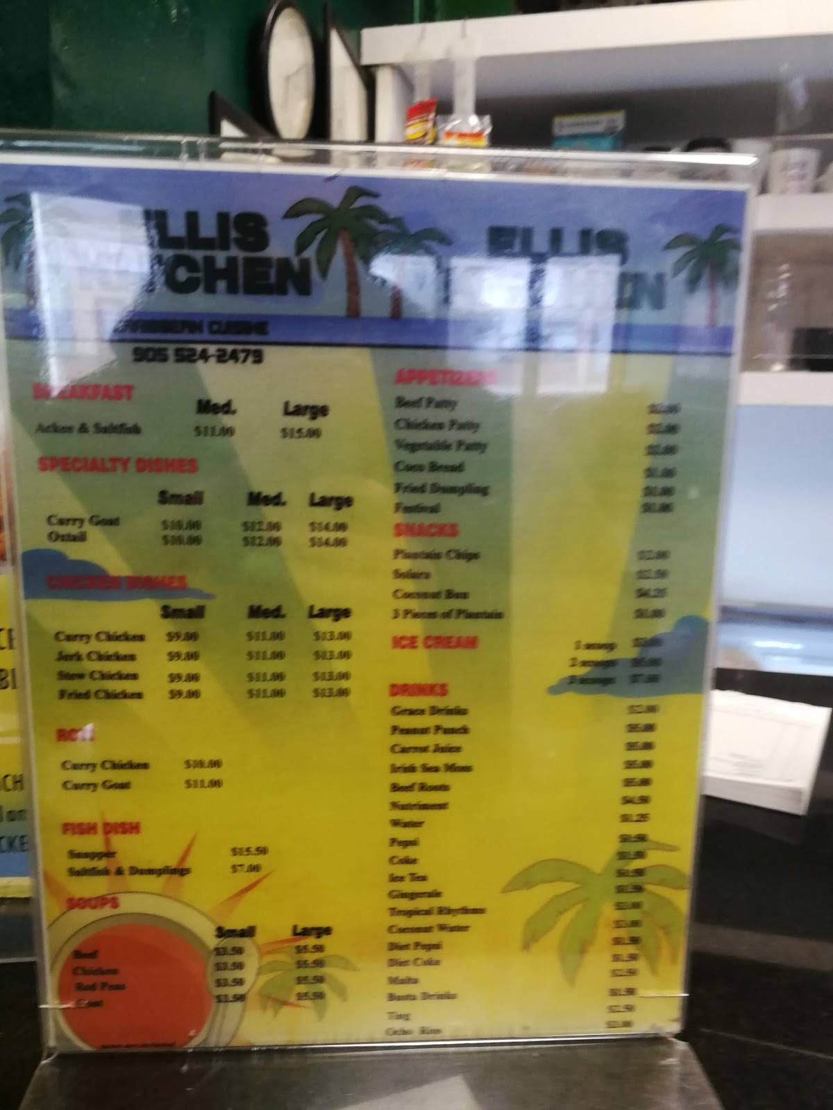 Menu at Ellis Kitchen restaurant, Hamilton, 148 Ottawa St N