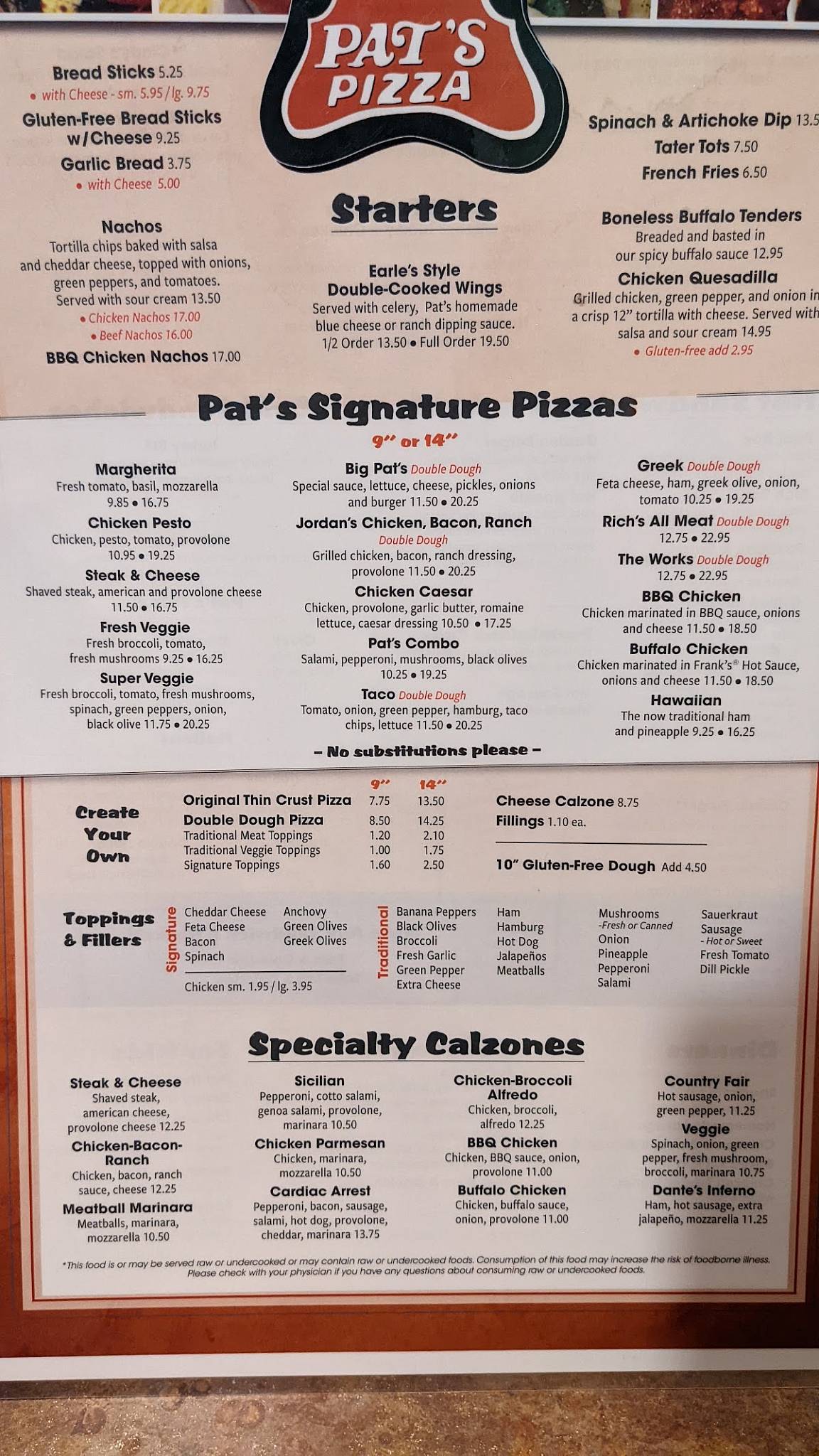 Menu at Ellsworth Pat's Pizza pizzeria, Ellsworth, 396 High St