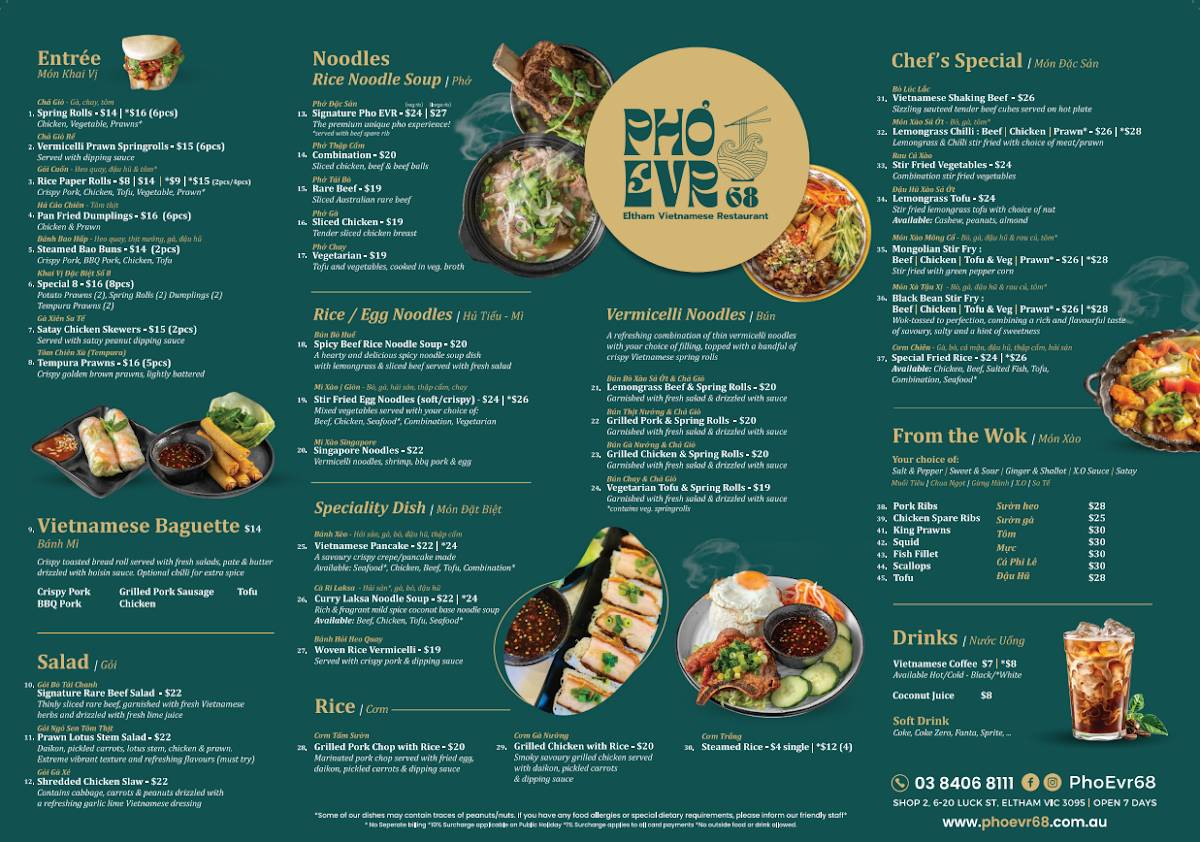 Menu at Pho Evr 68 restaurant, Eltham