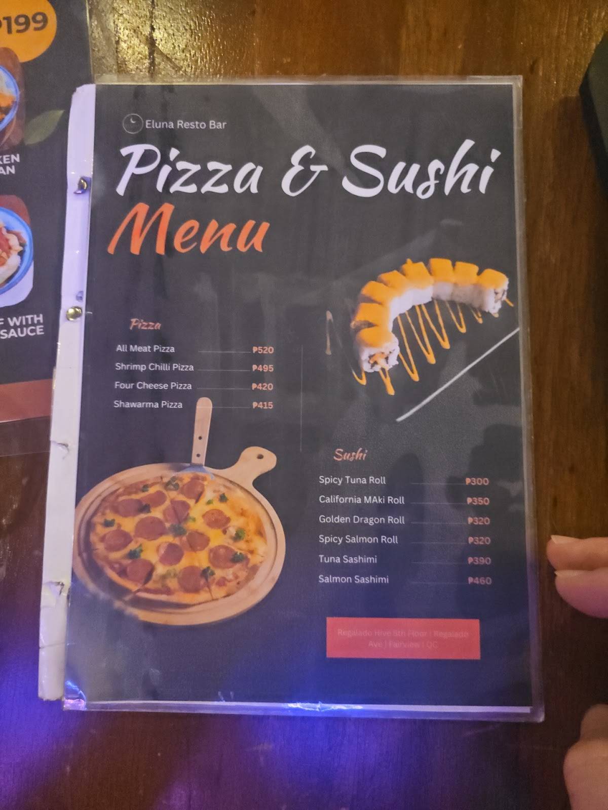Menu at Eluna Bar & Restaurant, Quezon City