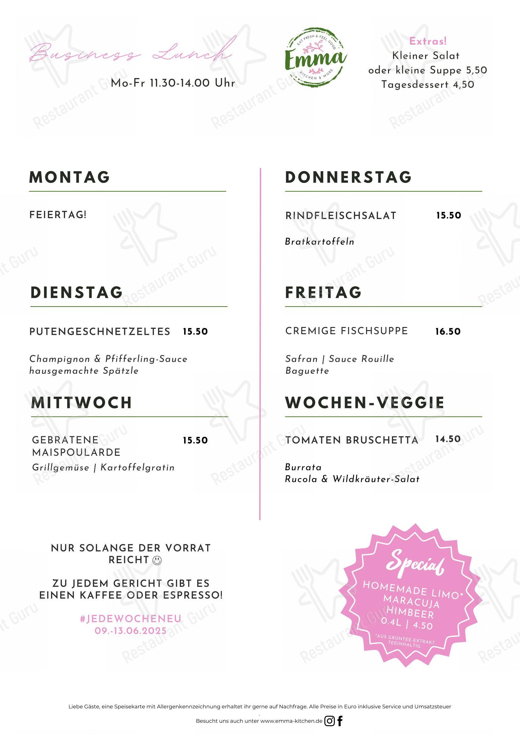Speisekarte von Emma - Kitchen & more cafe, Binzen
