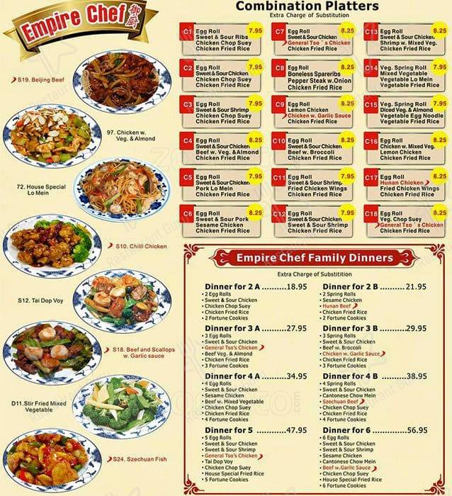 Menu at Empire Chef restaurant, Aurora, Yonge St