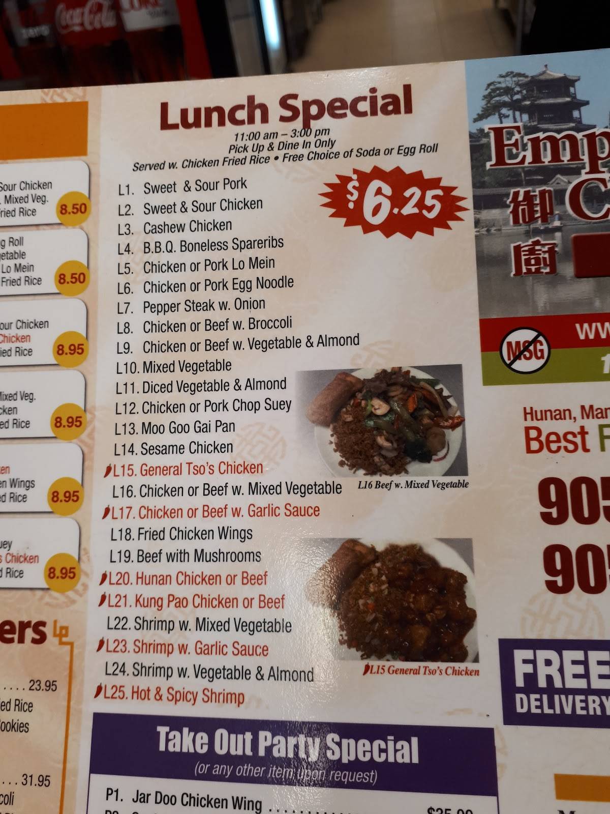 Menu at Empire Chef restaurant, Aurora, Yonge St
