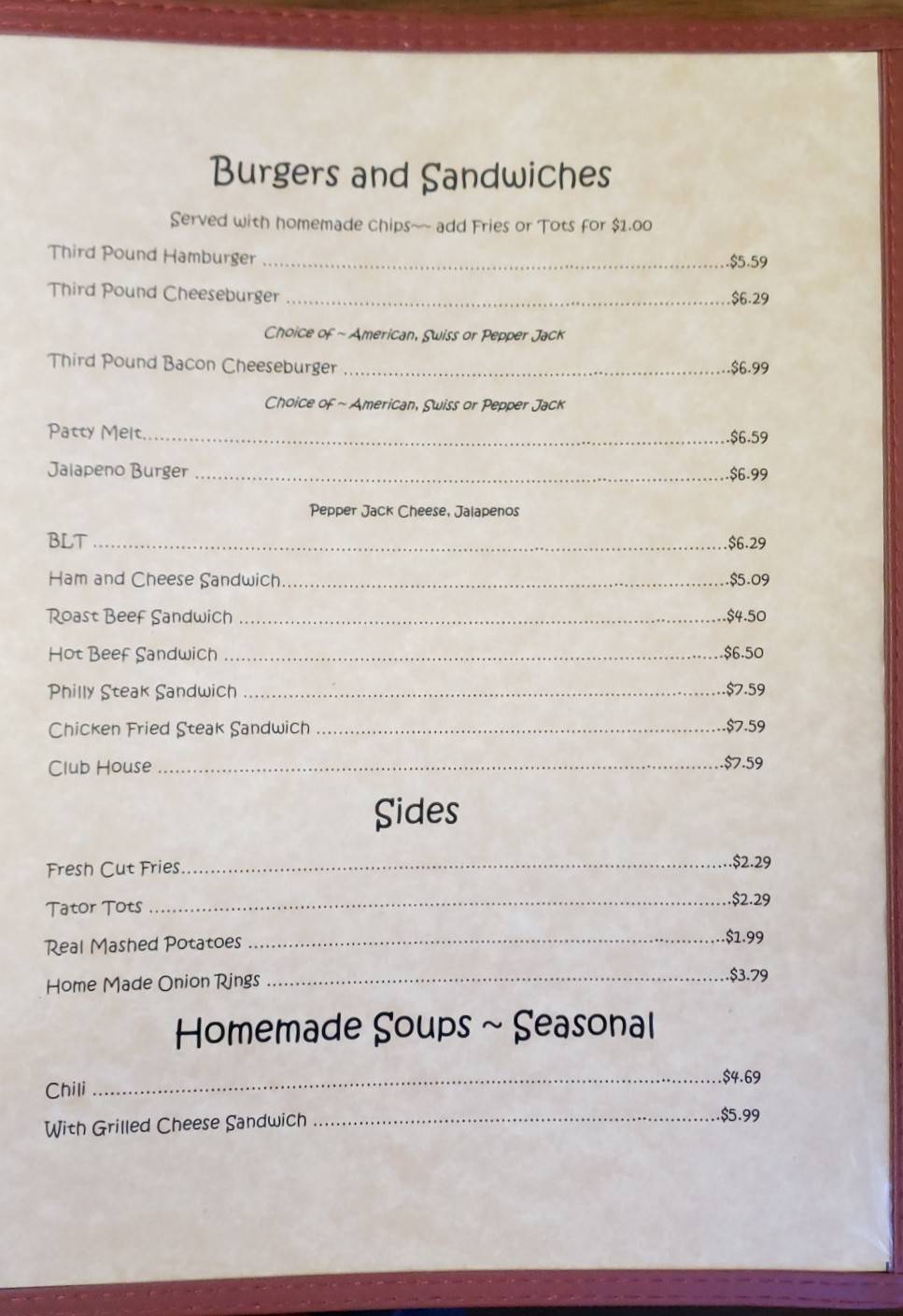 Menu at Cowboy Cafe, Emporia