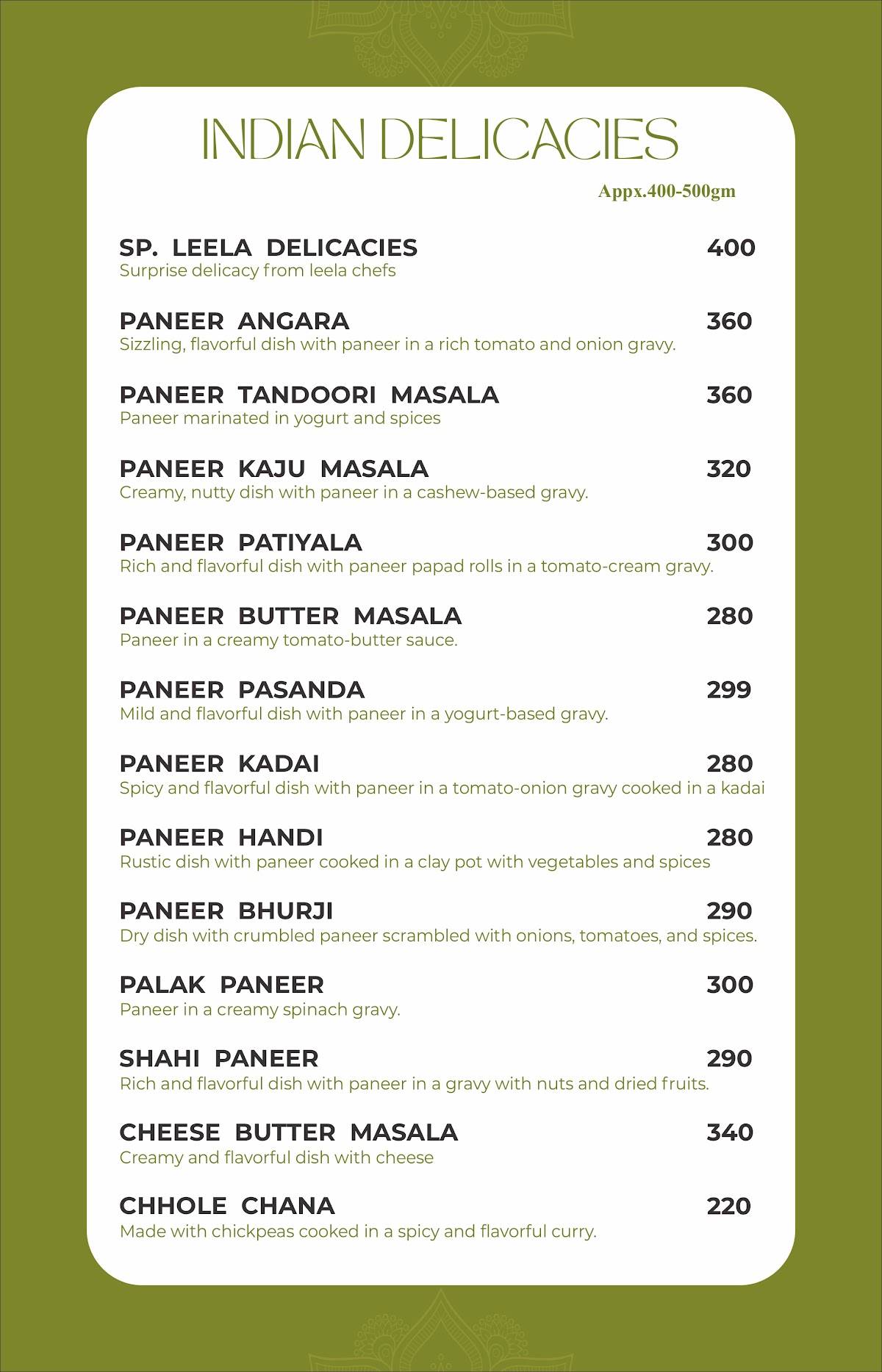 Menu at Leela Restaurant & Party Plot, Enasan