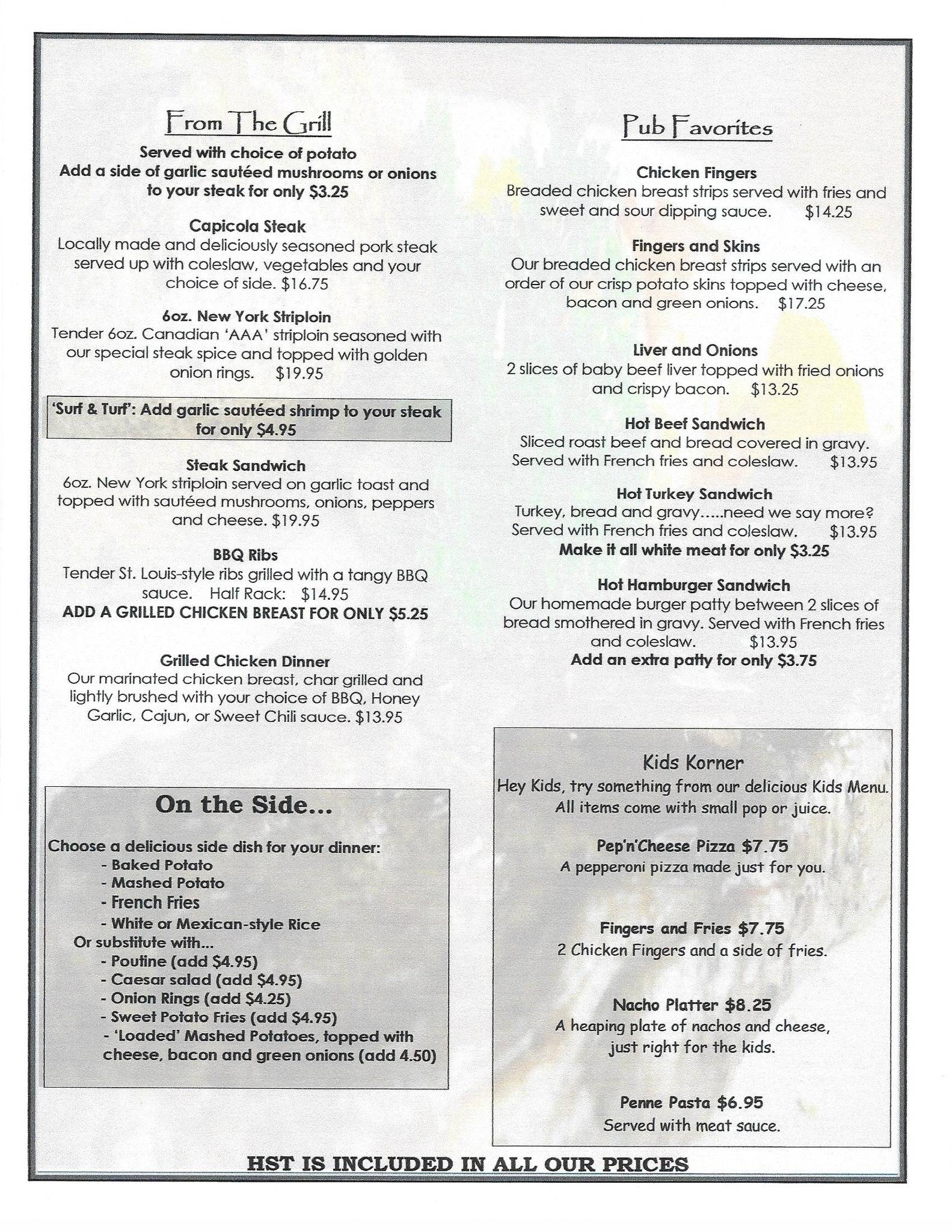 Menu at Engine Room Pub, Truro
