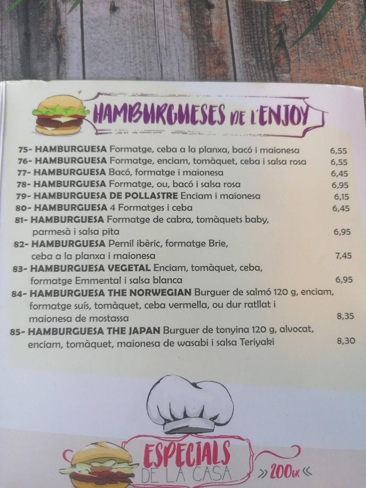 Carta del restaurante Enjoy It, Mataró